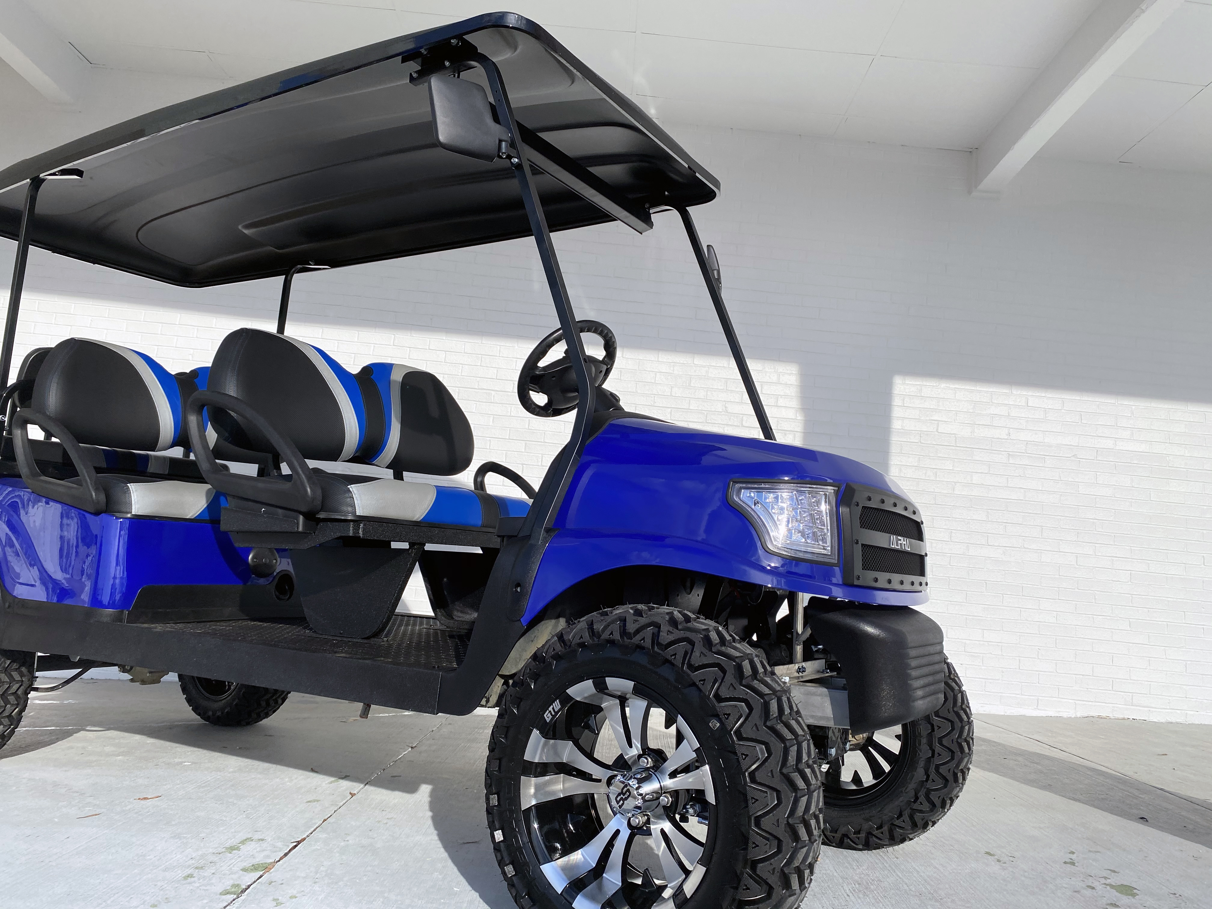 Blue Alpha Lifted 6 Passenger Limo Club Car Golf Cart | Shop All Golf Carts
